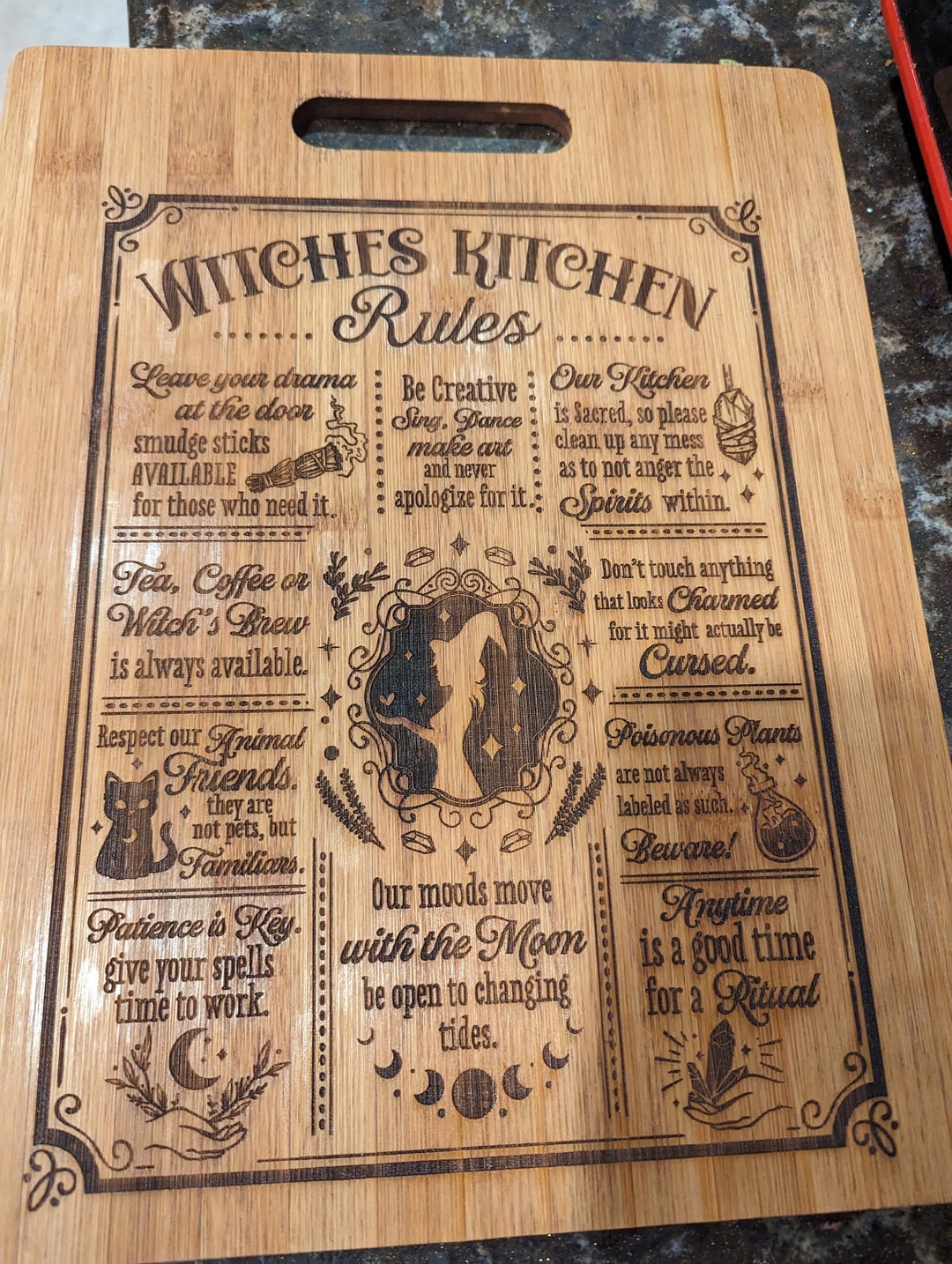 Witches Kitchen Rules Bamboo Cutting Board | Ingredients Cutting Board ...