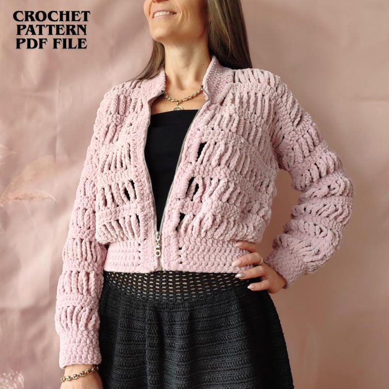 Crochet Bomber Jacket Pattern, Spring Cardigan, Zipper Sweater, DIY Womens Clothing, PDF Pattern ...