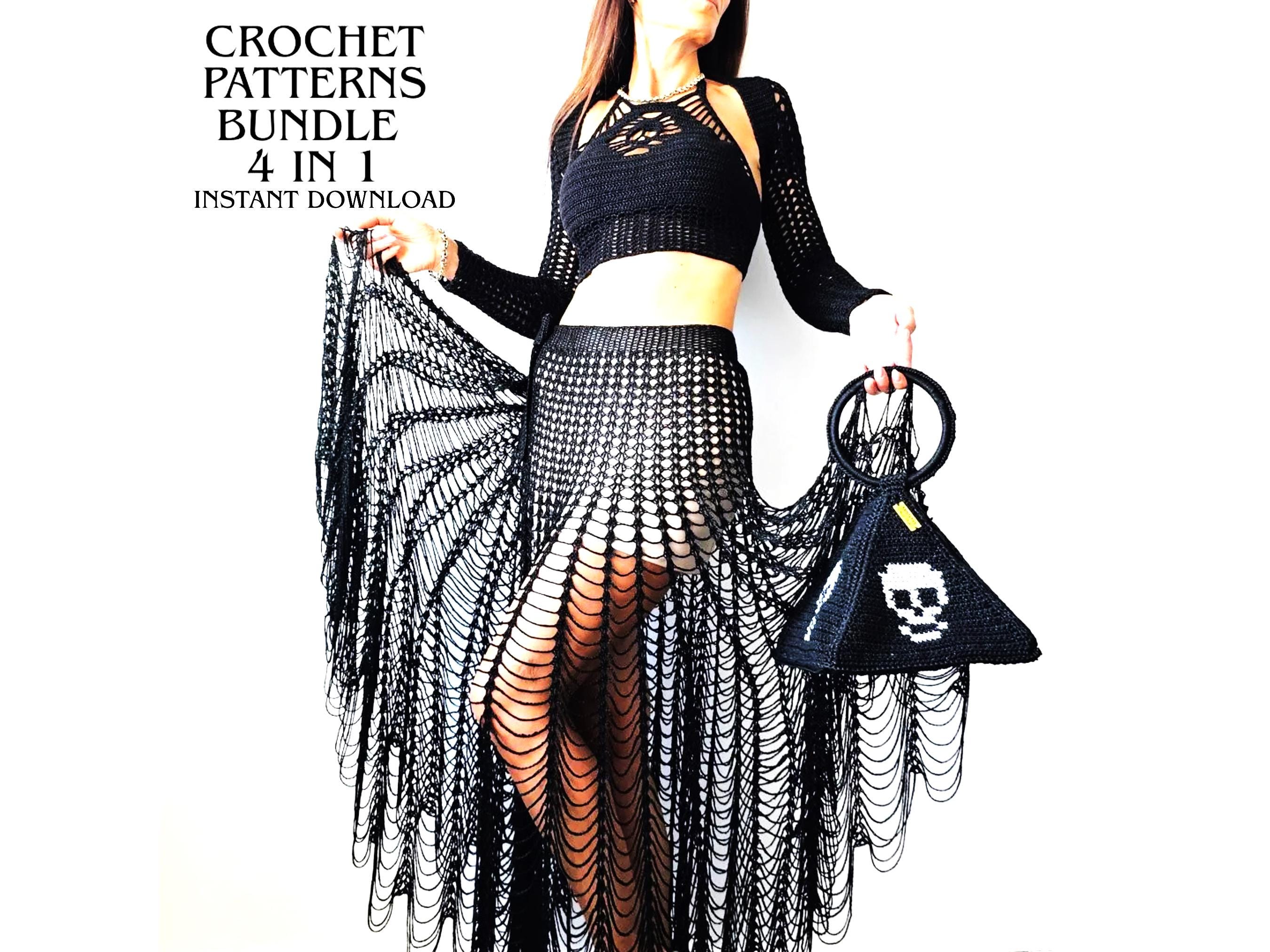 Crochet Pattern Bundle, Skull Bag, Goth Top, Witchy Maxi Skirt, Bolero ...
