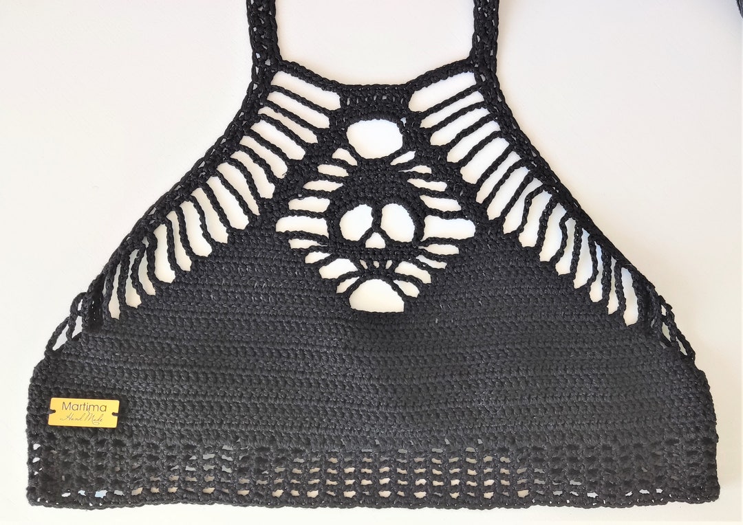 Goth Crochet Pattern Crop Top SKULL, Grunge Clothes, Crochet Bikini ...