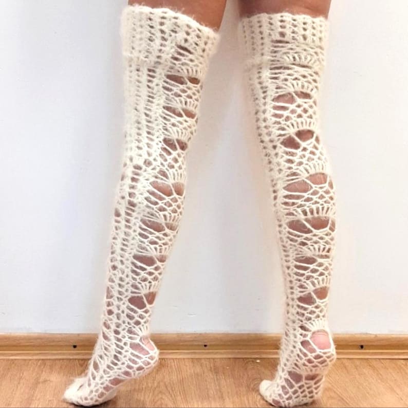Thigh High Crochet Socks Pattern, Lace Stockings, Knee High Leg Warmers ...