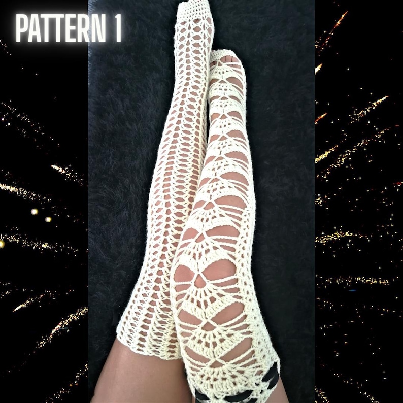5 Thigh High Socks Crochet Patterns, Fishnet Leg Warmers, Long ...
