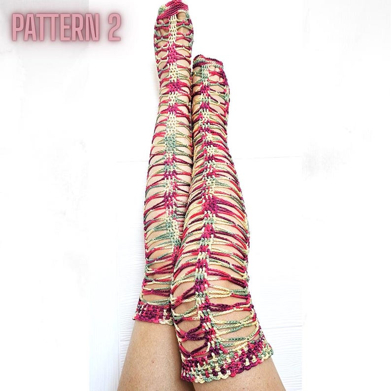 5 Thigh High Socks Crochet Patterns, Fishnet Leg Warmers, Long ...