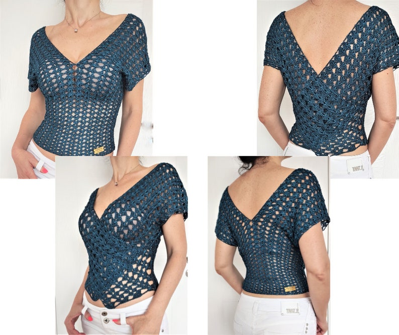 Crochet Wrap Top Pattern Y2K Top Mesh Sheer Shirt Vest - Etsy