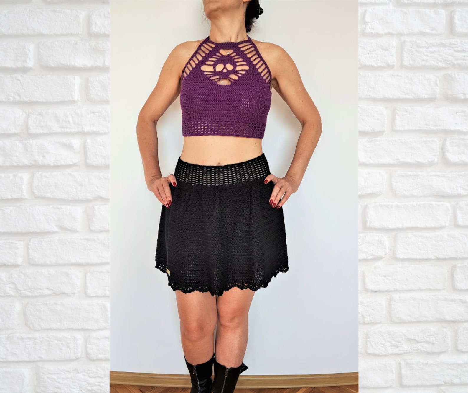 Goth Crochet Pattern Crop Top SKULL, Grunge Clothes, Crochet Bikini ...