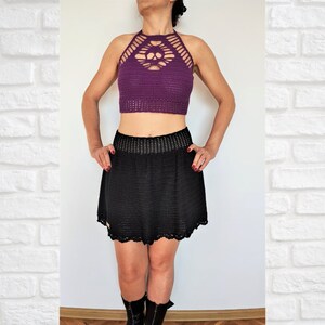 Goth Crochet Pattern Crop Top SKULL, Grunge Clothes, Crochet Bikini ...
