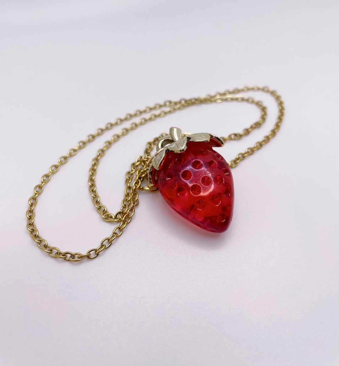 Strawberry Resin Necklace, Ripe Strawberry Pendant, Resin Jewelry ...