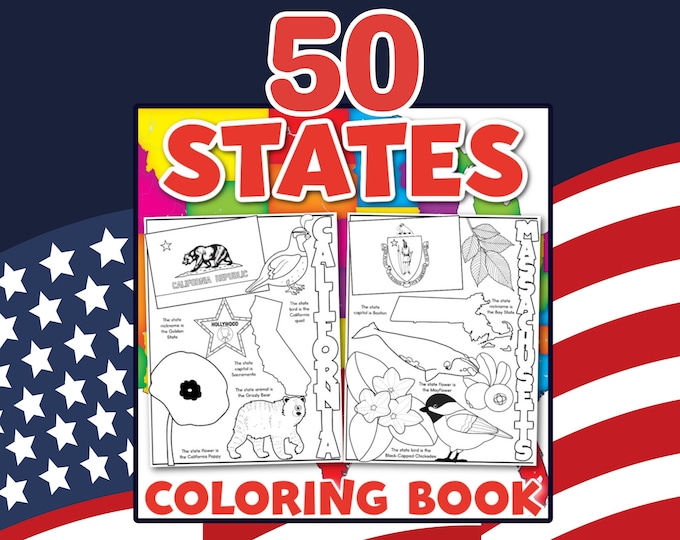 50 States Coloring Book, United States Coloring Pages, USA Coloring ...