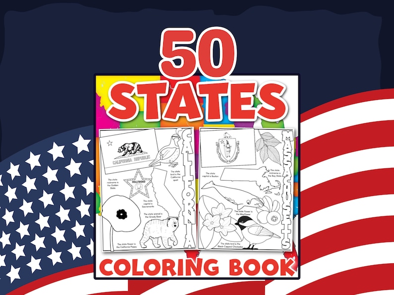 50 States Coloring Book, United States Coloring Pages, USA Coloring ...