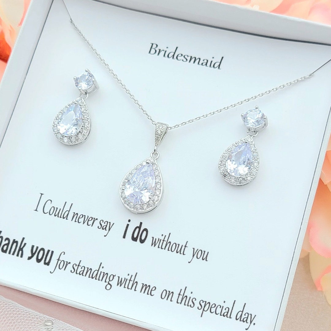 Silber Cubic Zirkonia Dagle Teardrop Ohrring, Halskette Set. Silber ...