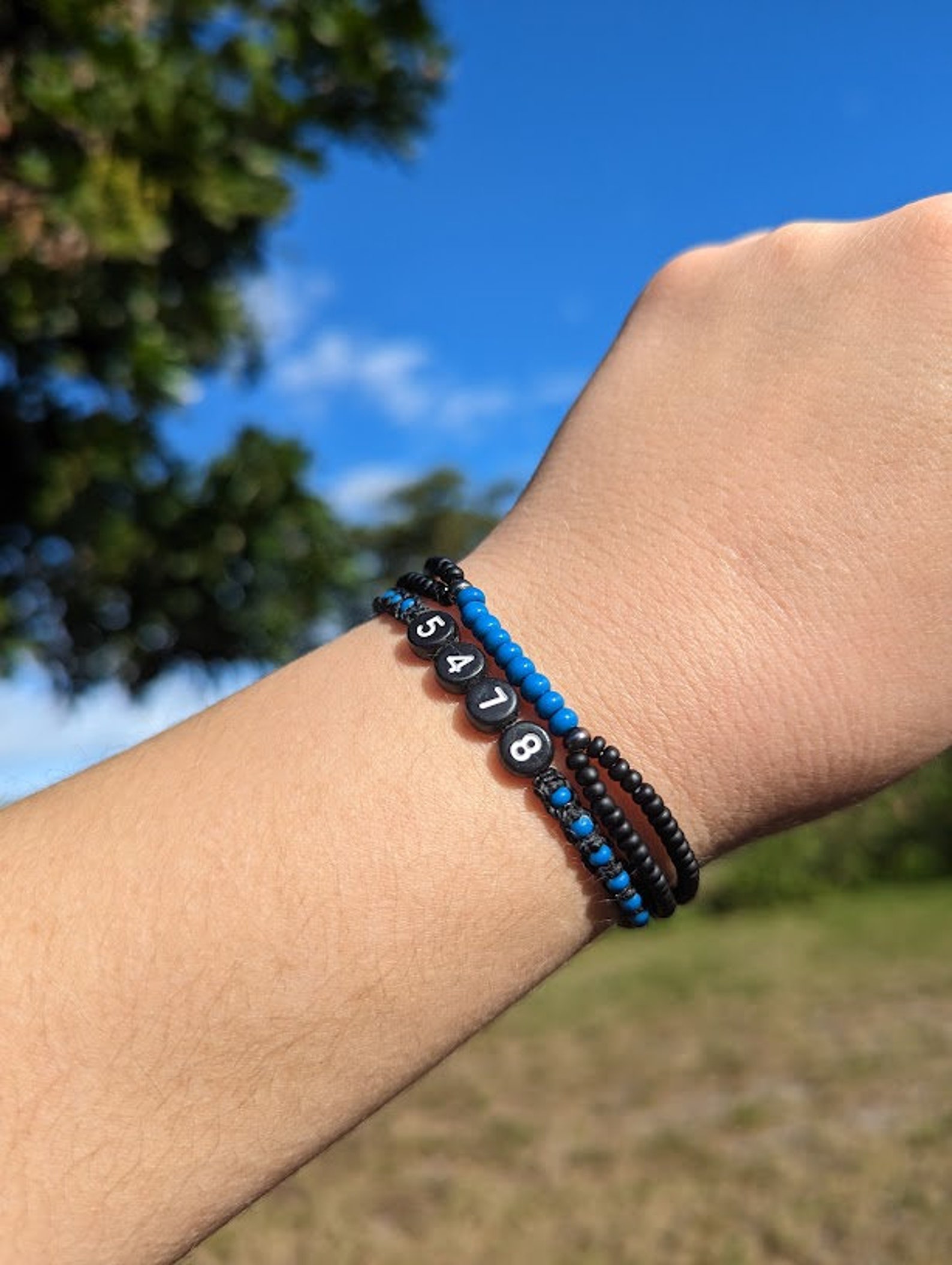 Thin Blue Line Unisex Macrame Bracelet Dainty Minimalist Law ...