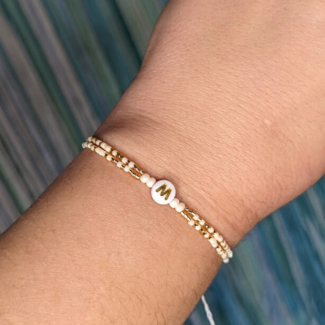 Custom Initial Bracelet Minimalist Waxed Cord Jewelry Beaded - Etsy