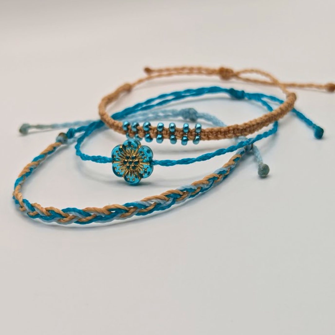 Icy Flower Macrame Bracelet | Adjustable Friendship Bracelet Set of ...