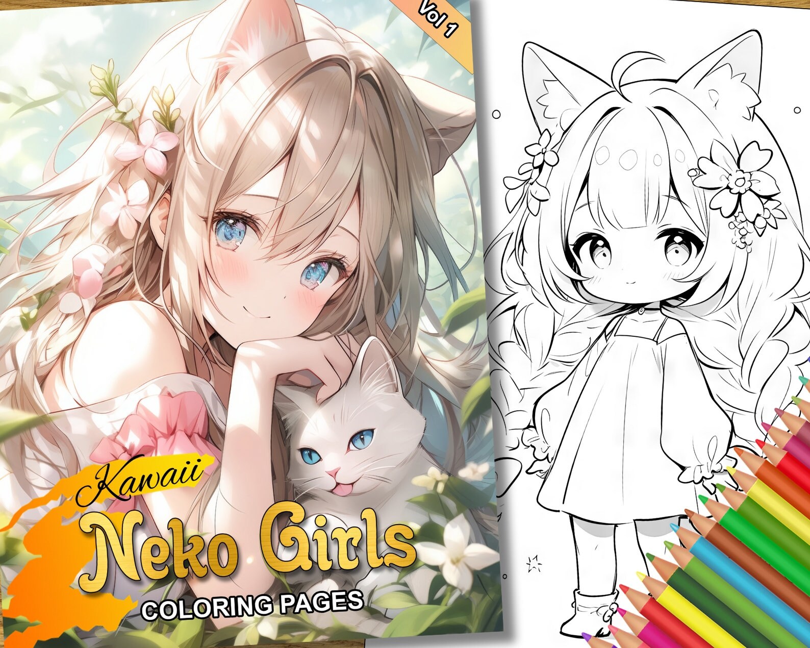 Kawaii Neko Girls Coloring Pages Vol 1: 50 Unique Anime Cat Girl ...