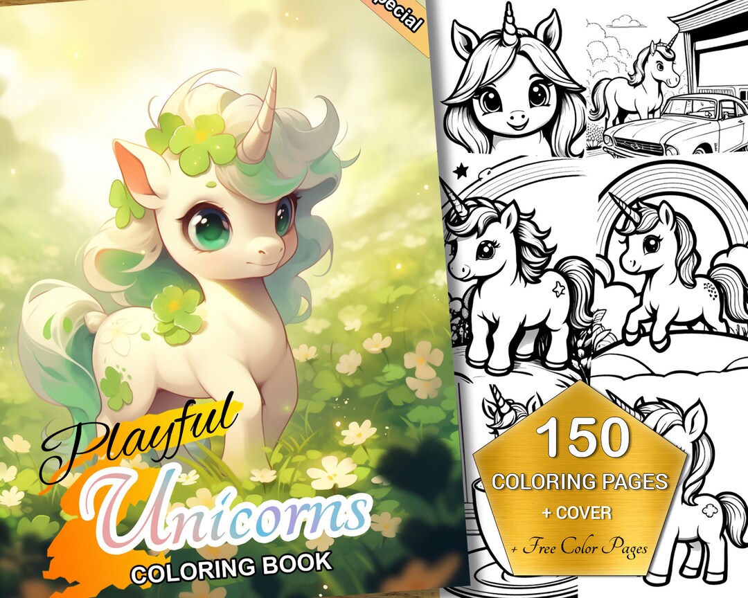 Special Playful Unicorns Coloring Book - 150 Pages Printable PDF With ...