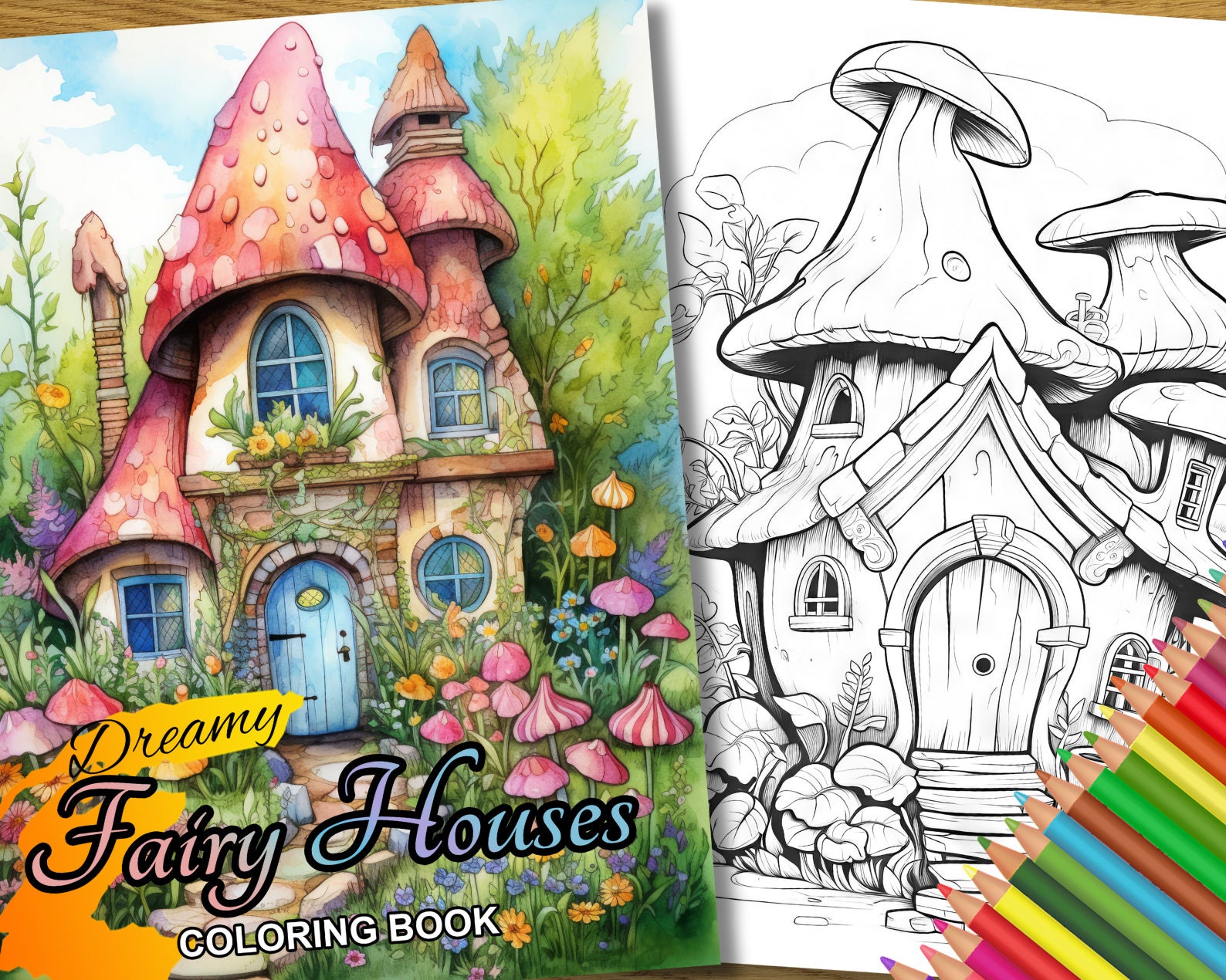 Dreamy Fairy Houses Coloring Book for Kids + Adults, 100 Printable ...