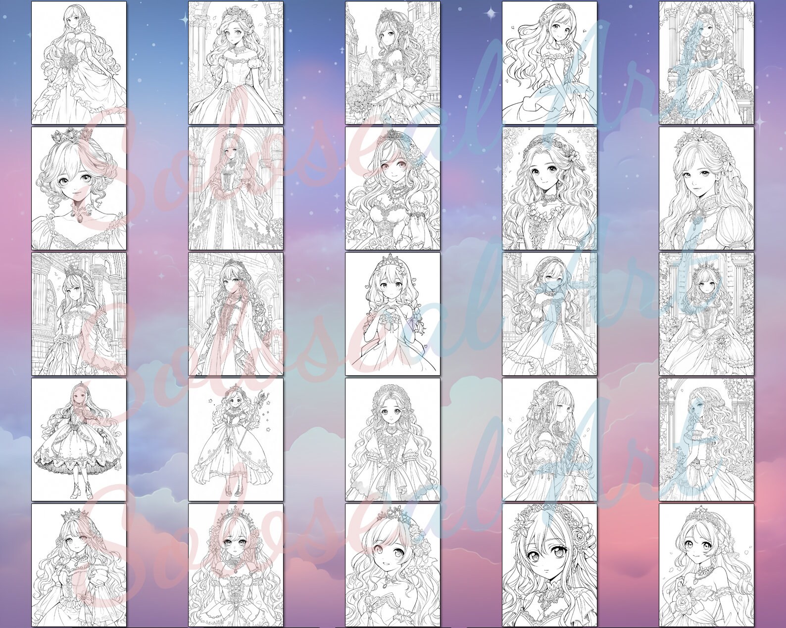 Shojo Anime Princess Coloring Book 8.5 X 11 Digital Download, 50 Pages ...