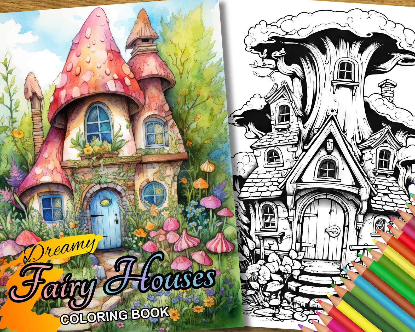 Dreamy Fairy Houses Coloring Book for Kids + Adults, 100 Printable ...