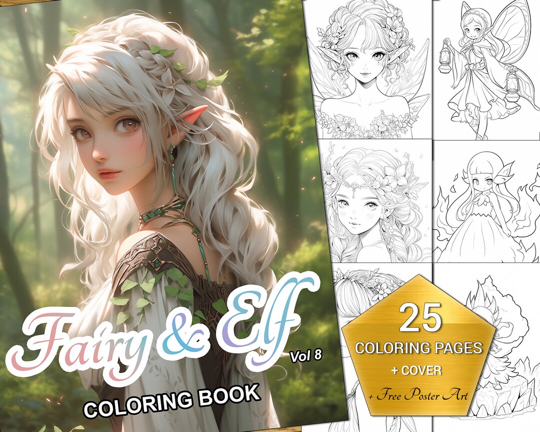 Fairy and Elf Coloring Book Vol 8 - Instant Download With Free Poster ...