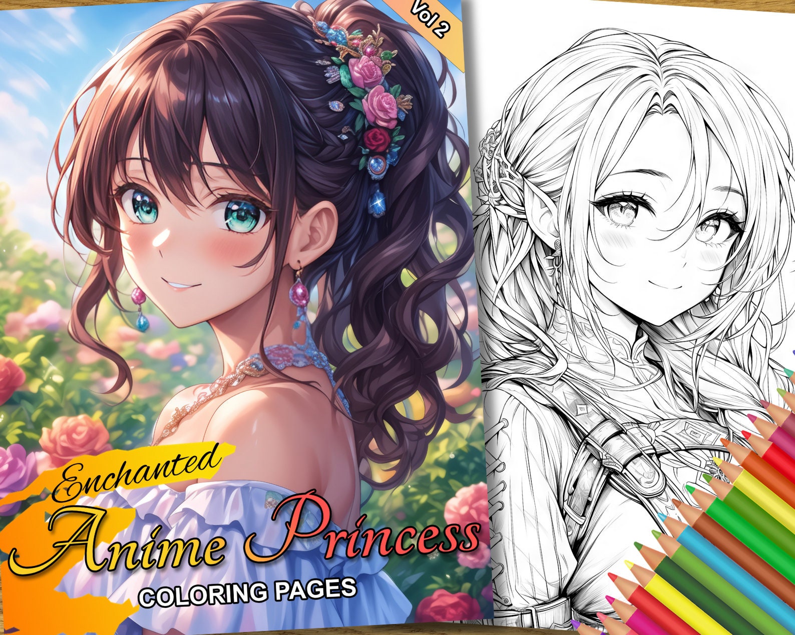 Enchanted Anime Princess Coloring Pages Vol 2 60 Beautiful Designs, for ...