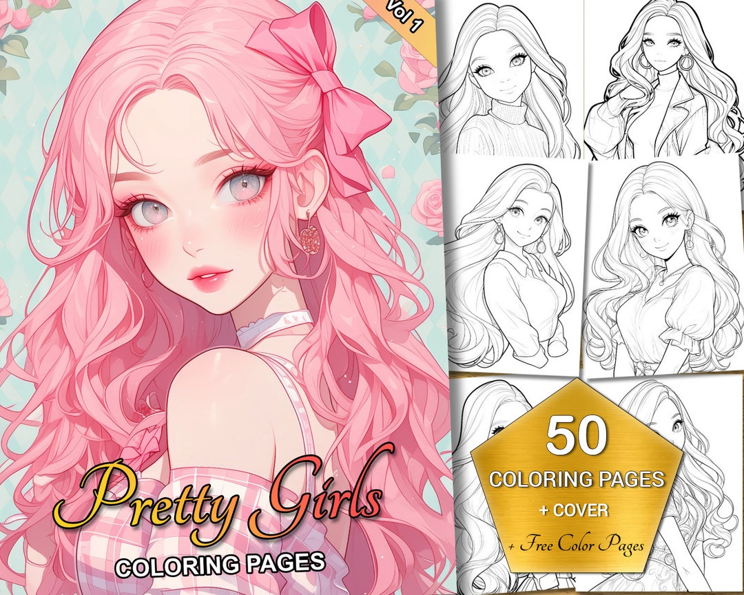 Pretty Girls Coloring Pages Vol1 - 50 Elegant Portraits for Adult & Kid ...