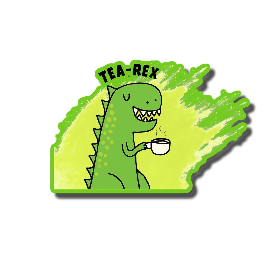 Tea Rex Dinosaur Waterproof Sticker - Etsy