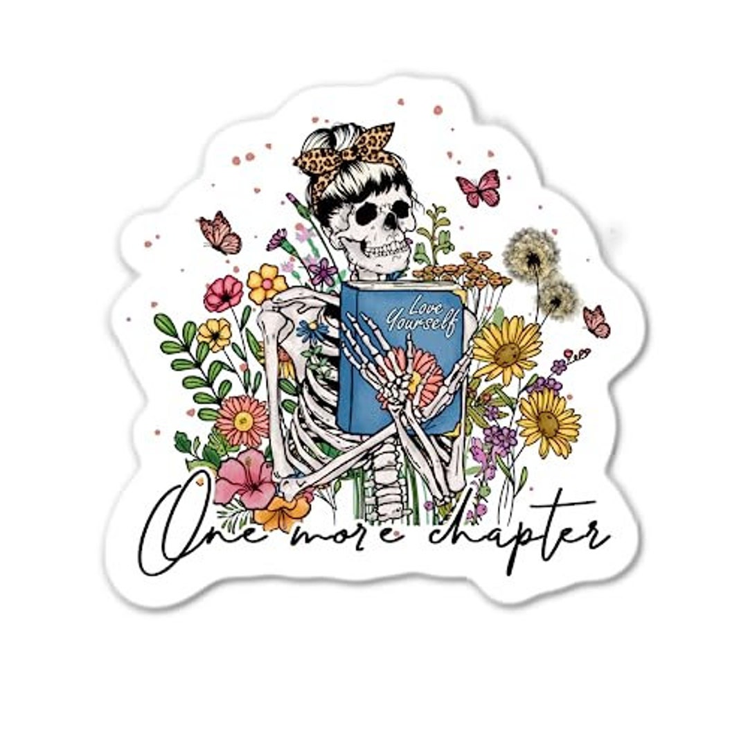 Just One More Chapter Skeleton Reading Book Floral Flowers Waterproof ...