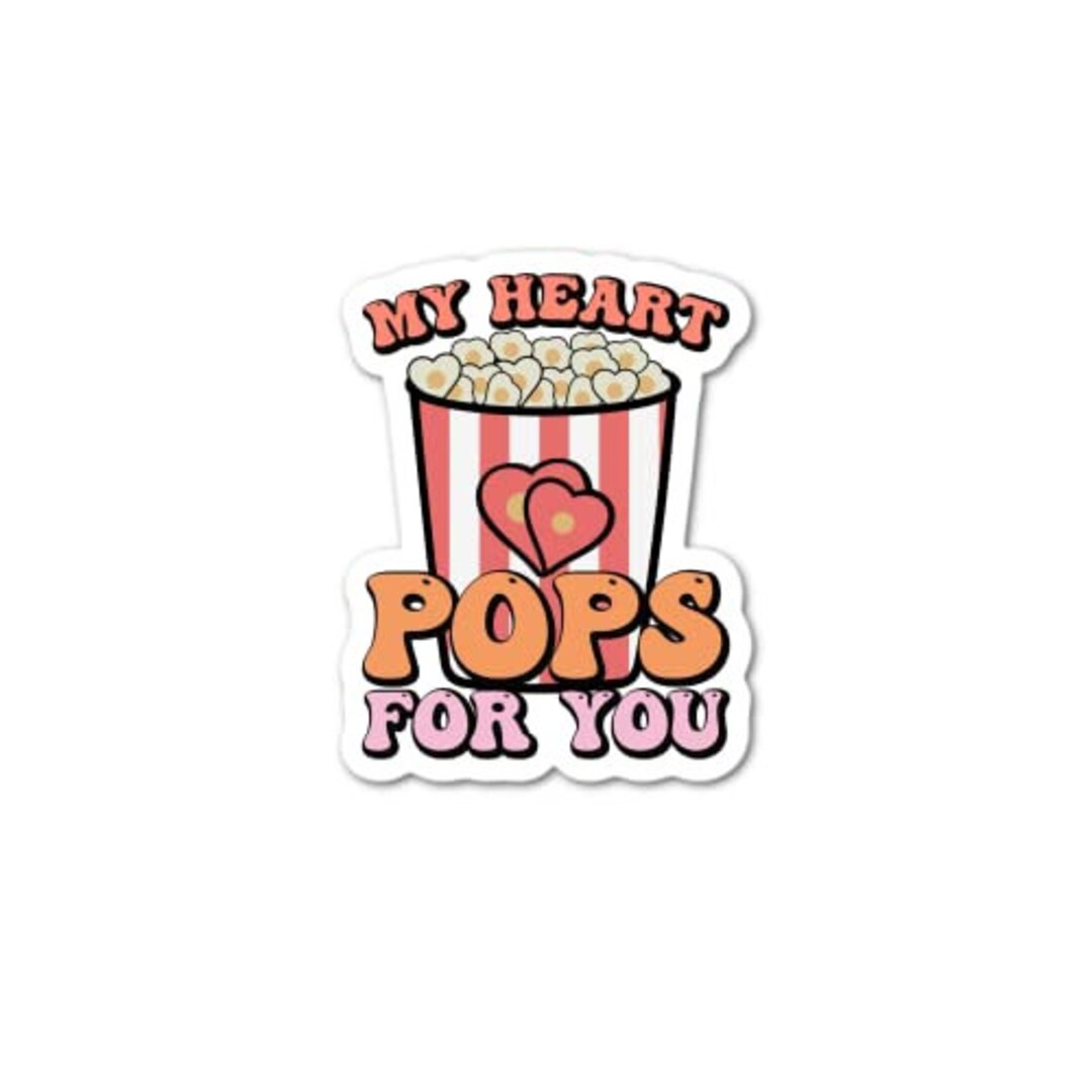My Heart Pops for You Popcorn Valentines Day Waterproof Sticker Decal ...
