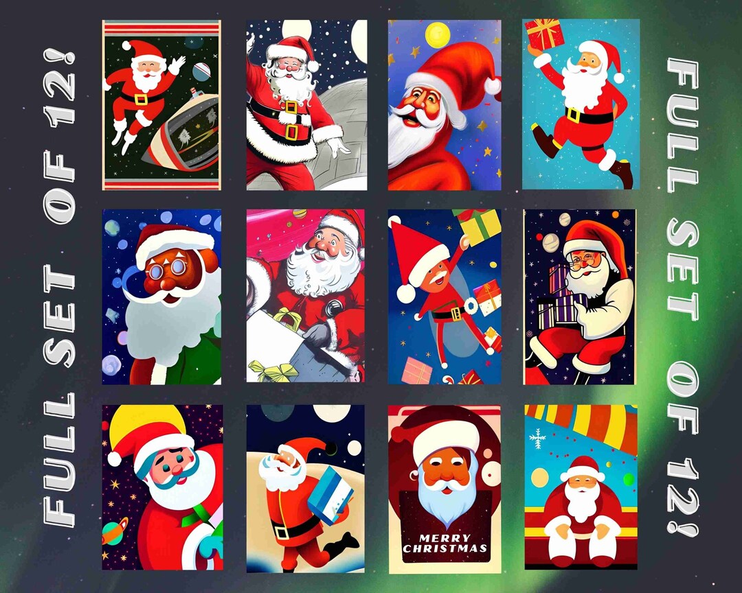 Santa in Space Card Series, 12 Printable Holiday Cards, Multiple Sizes ...