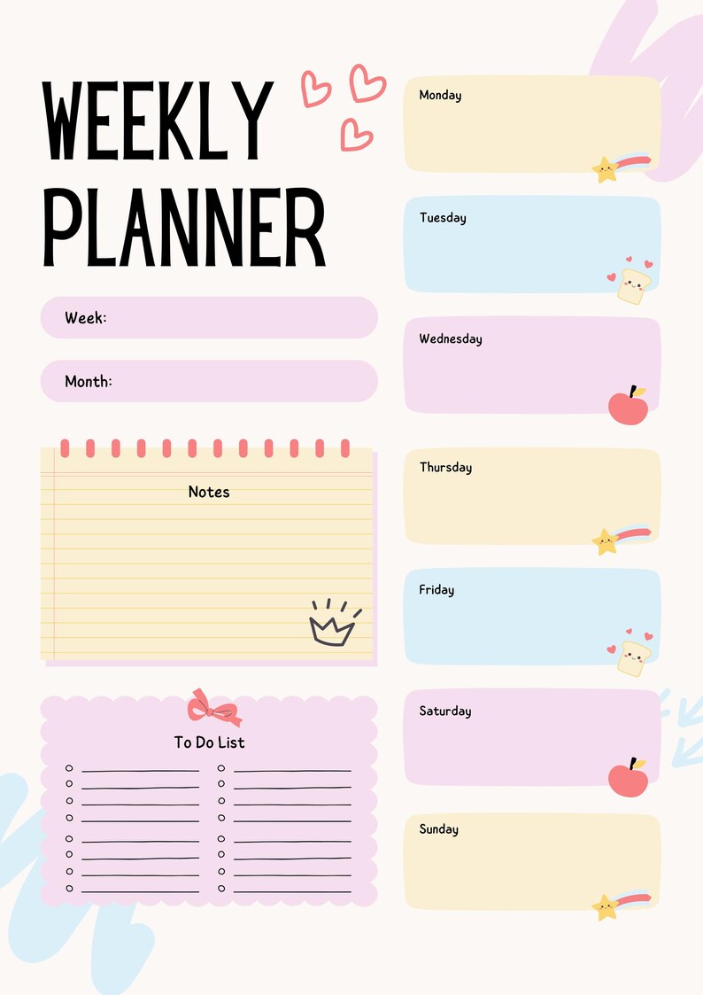 Printable Weekly Calendar | Instant Download | A4 | Weekly Schedule PDF ...