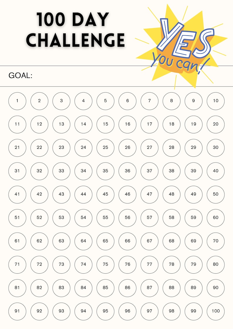 100 Day Challenge Tracker | Printable PDF | Tickable Boxes | Habit ...
