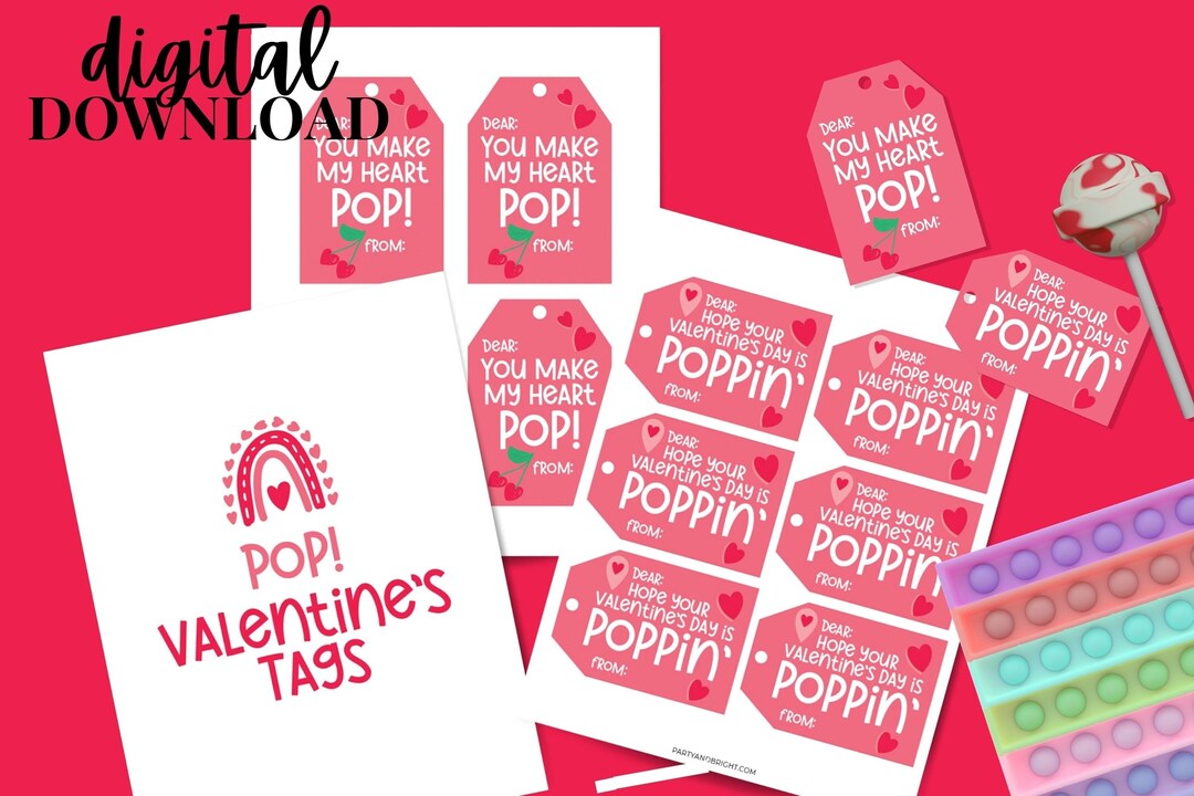 Valentine Pop It Tag Printable Poppin Valentine Lollipop Card Kids ...