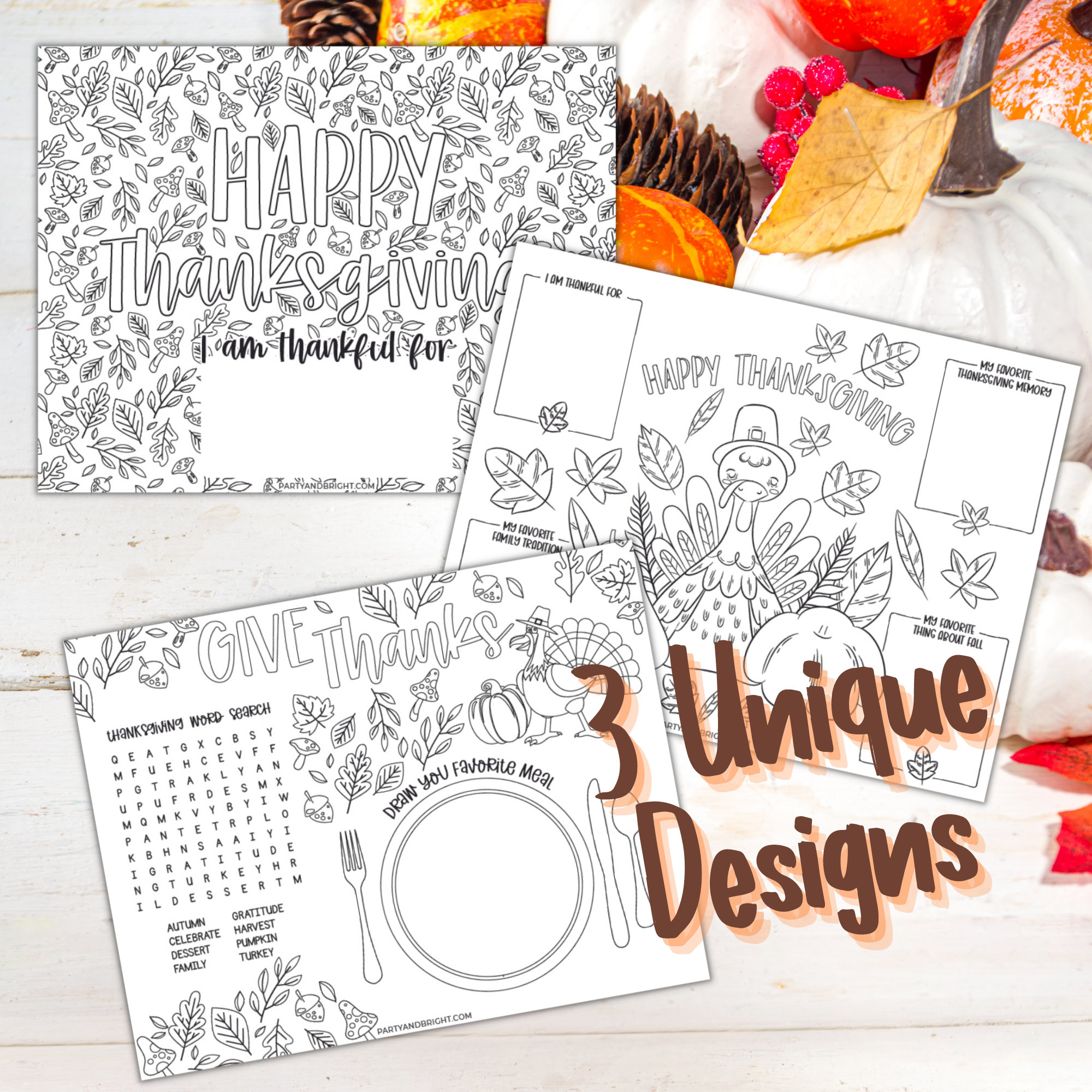 Thanksgiving Placemat Printable | Coloring Placemats | DIY Table Decor ...