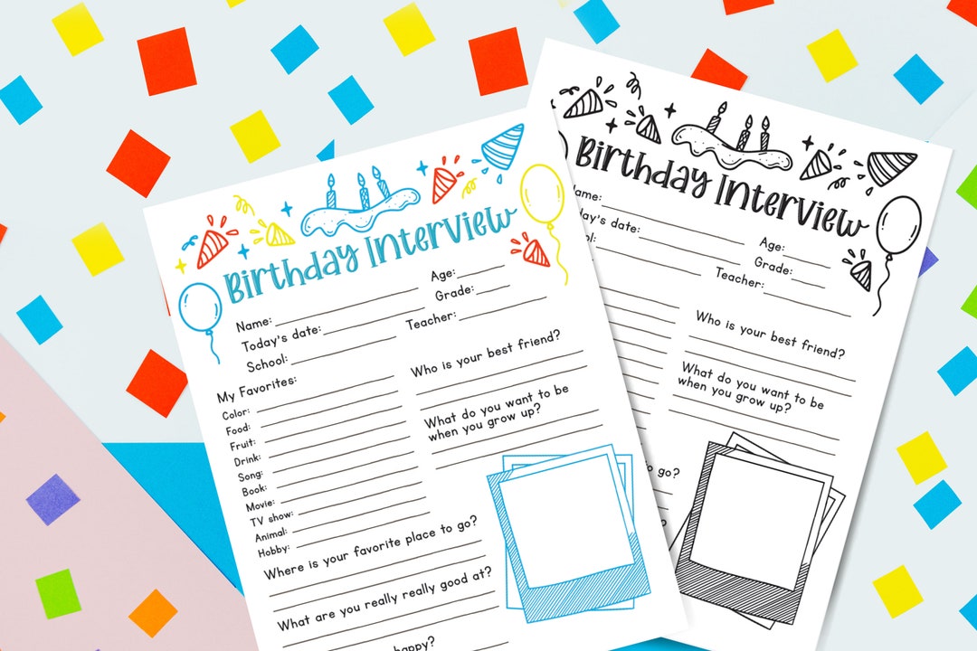 Birthday Interview for Kids, Printable Birthday Questions, Birthday ...