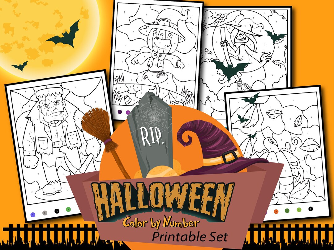 Halloween Color by Number Printables | Spooky Coloring Pages (digital ...