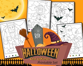 10 Halloween Color by Number Printables: Teach Numbers & - Etsy