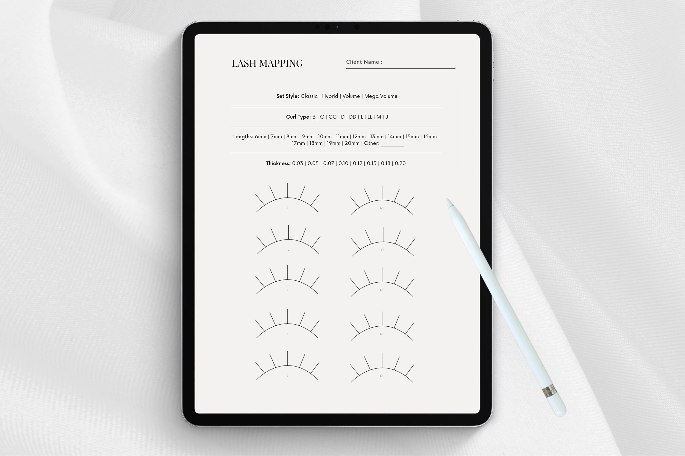Lash Mapping Sheets, Lash Mapping Templates, Lash Mapping Guide ...