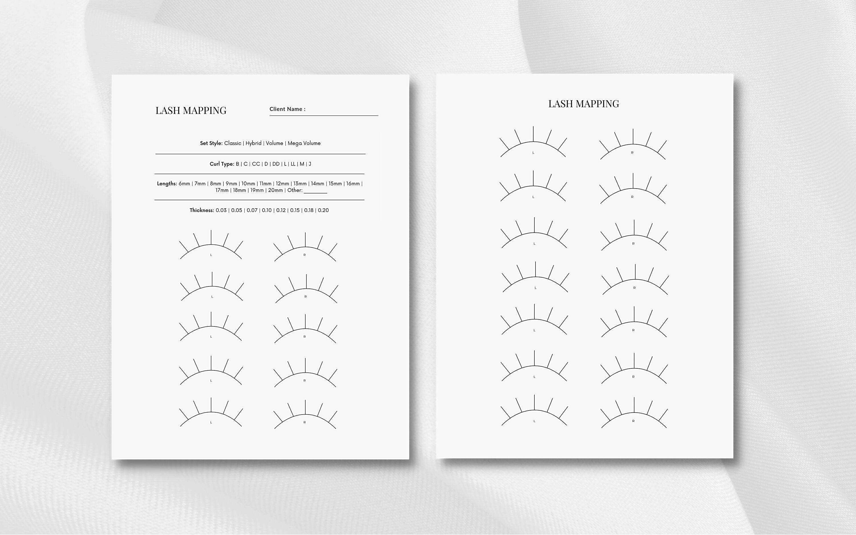 Lash Mapping Sheets, Lash Mapping Templates, Lash Mapping Guide ...