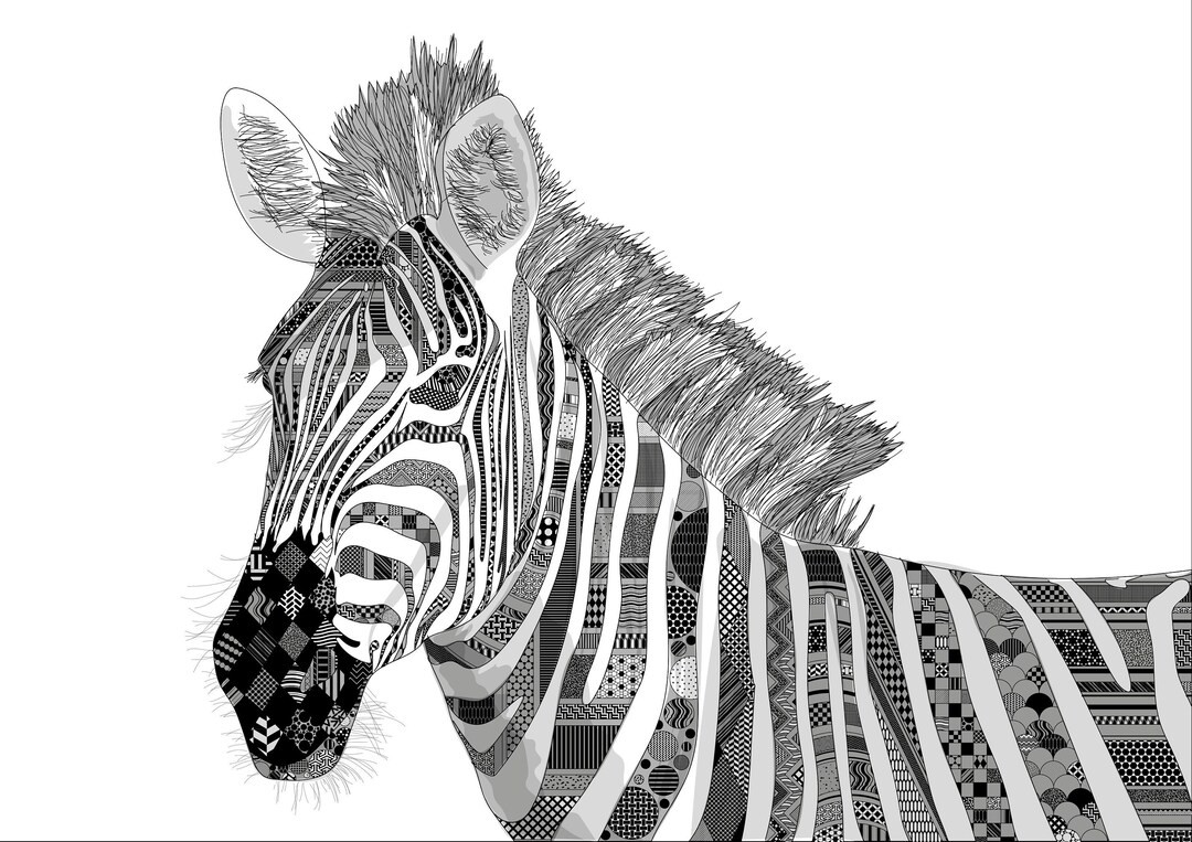 Zebra Zen Tangle DIGITAL Art - Etsy