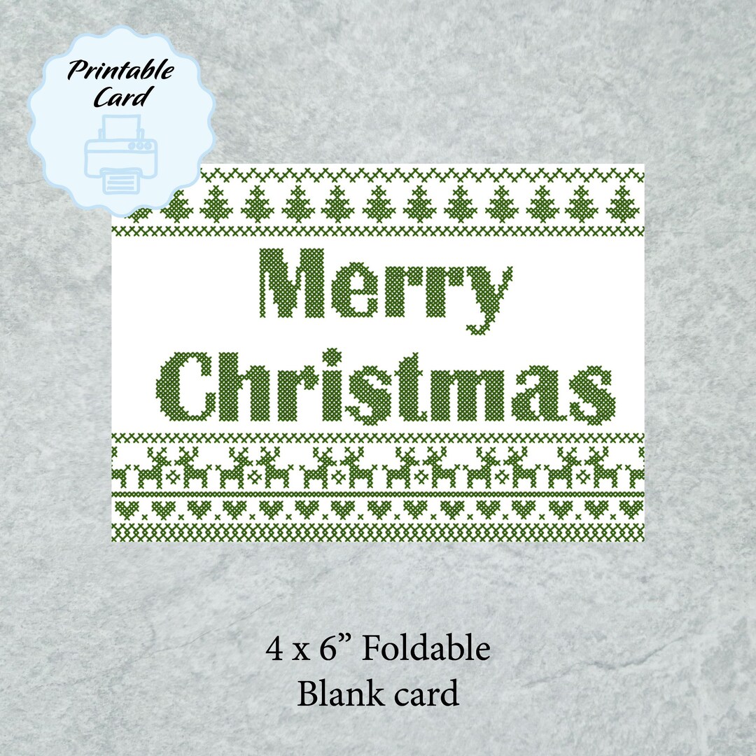 Printable Christmas Card and Envelope, Blank Holiday Greeting, Cross ...