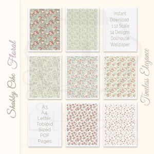 Shabby Chic Floral Dollhouse Wallpaper 1:12 Scale Miniature Wallpaper ...