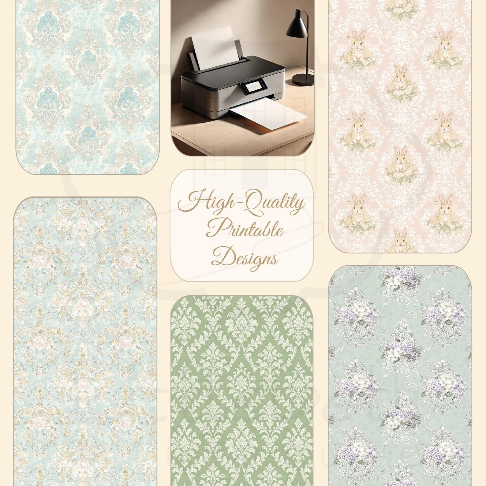 Damask Miniature Wallpaper | 1:12 Scale Dollhouse Diorama Wall Panels ...