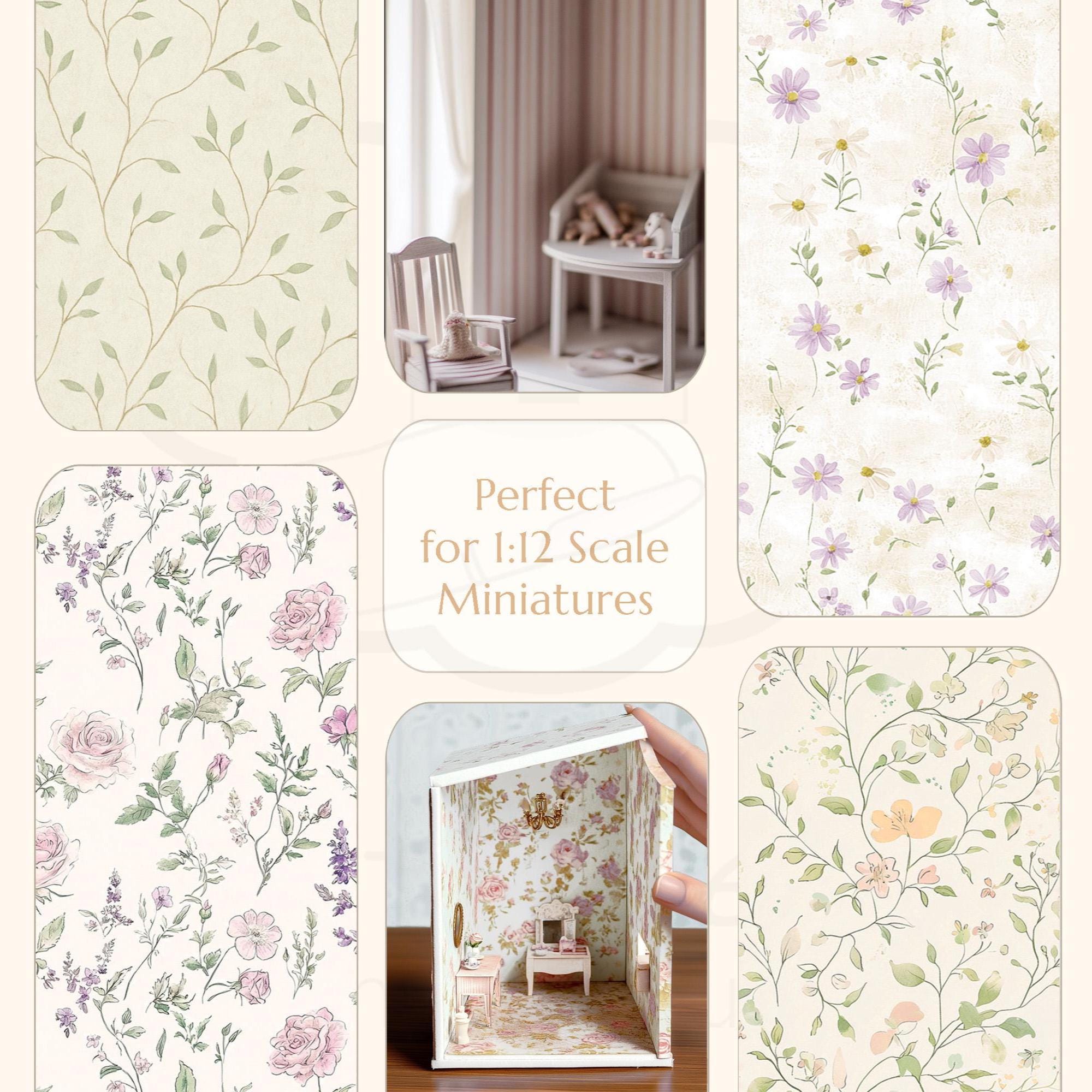 Cottagecore Floral Miniature Wallpaper | 1:12 Scale Dollhouse Wall ...