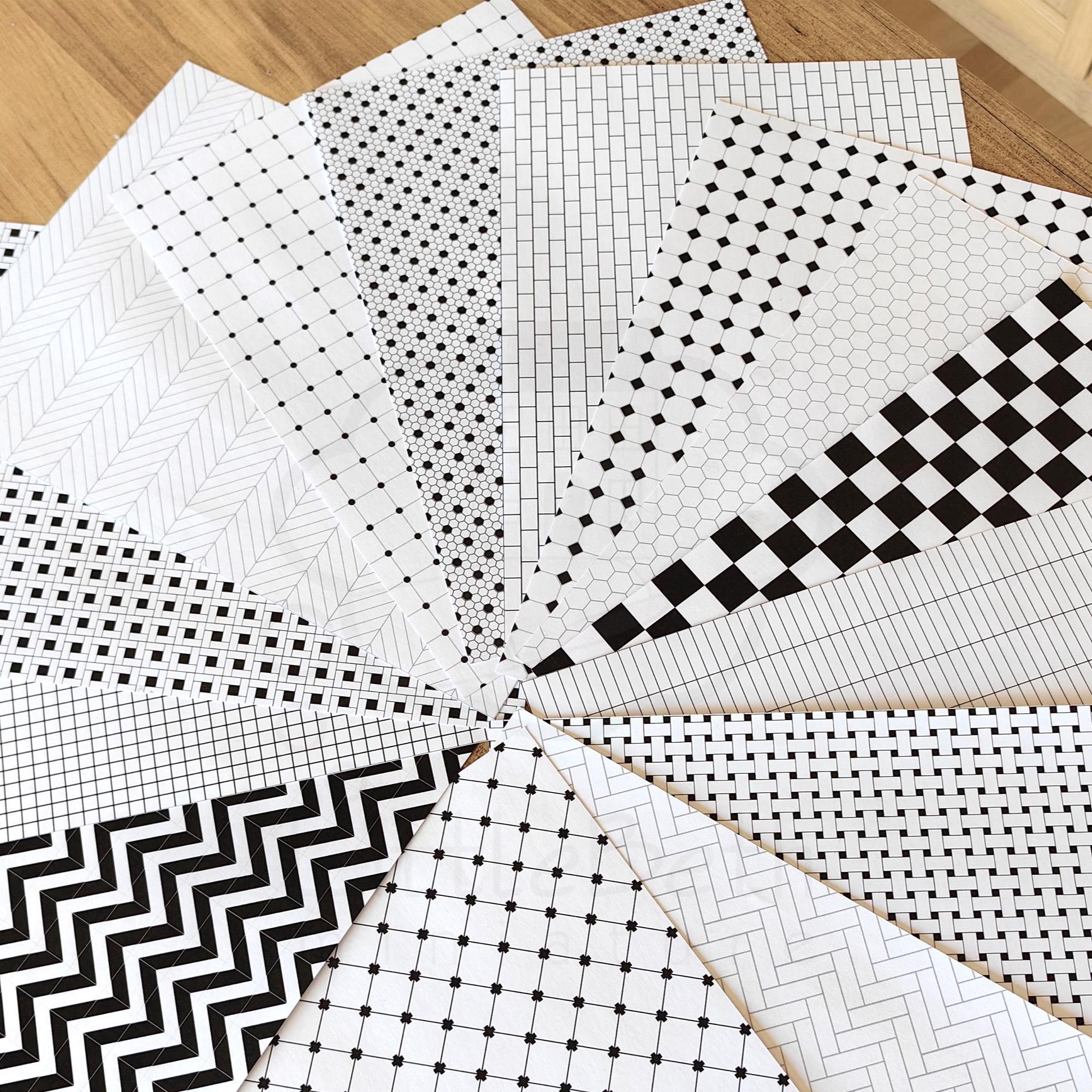 1:12 Scale Dollhouse Tile Set – Printable Black and White Miniature ...