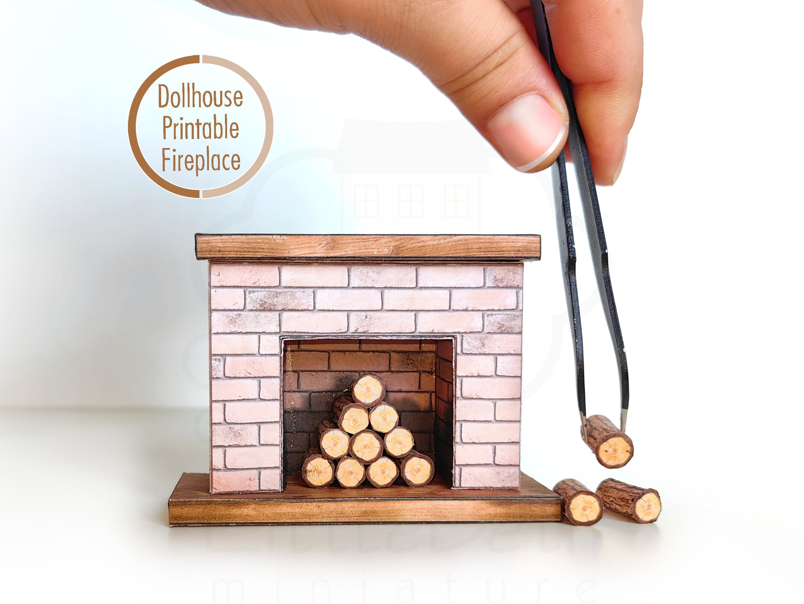Dollhouse Fireplace Printable Miniature With Firewood (PDF Download) - Etsy
