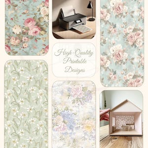 Shabby Chic Floral Dollhouse Wallpaper 1:12 Scale Miniature Wallpaper ...