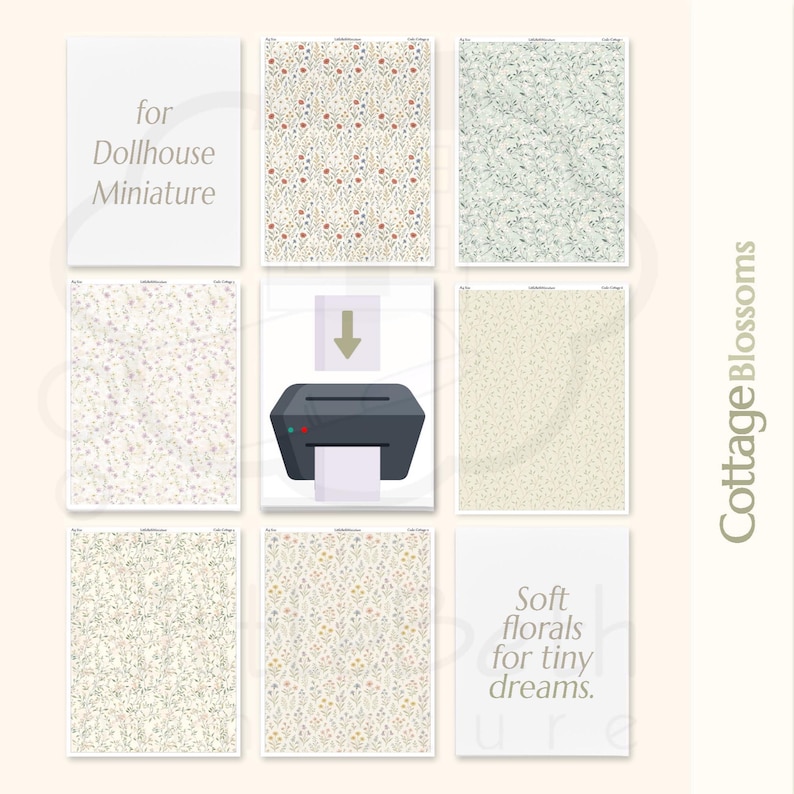 Cottagecore Floral Miniature Wallpaper | 1:12 Scale Dollhouse Wall ...