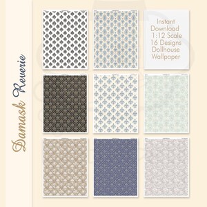 Damask Miniature Wallpaper | 1:12 Scale Dollhouse Diorama Wall Panels ...