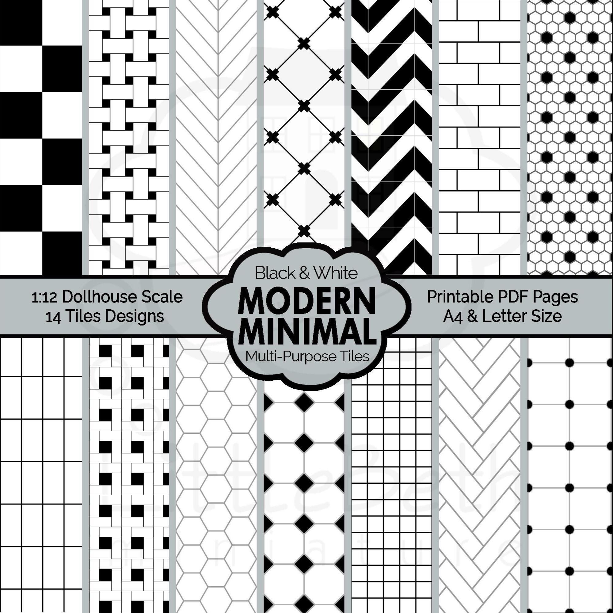 1:12 Scale Dollhouse Tile Set – Printable Black and White Miniature ...