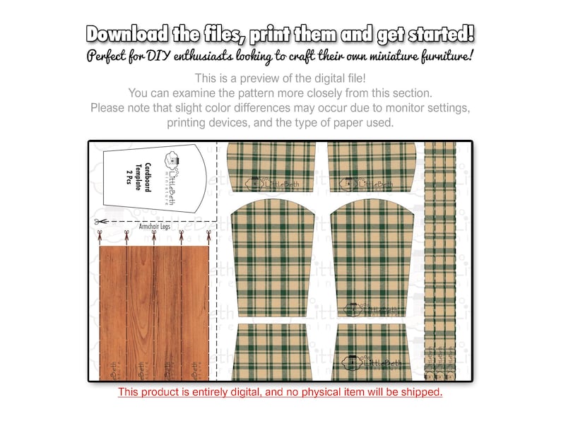 Miniature Dollhouse Printable Armchair | Countryside Plaid | 1:12 Scale ...